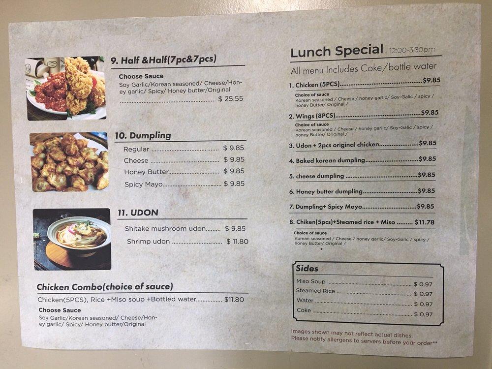Menu at Kore chicken restaurant, Markham