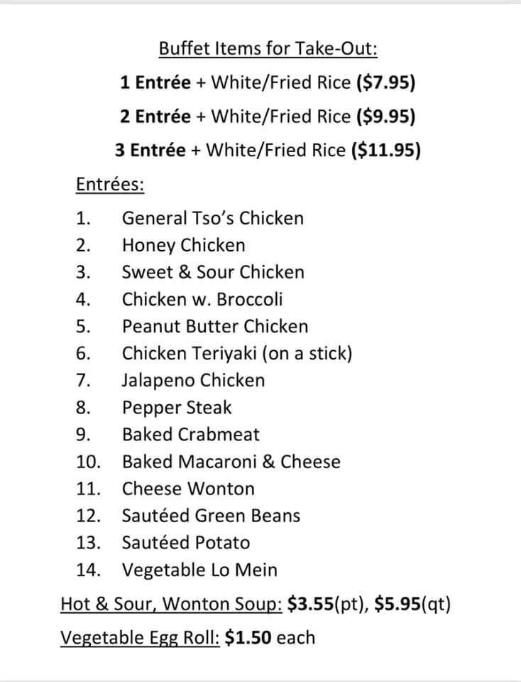 Menu at New Century Chinese Buffet restaurant, Monaca