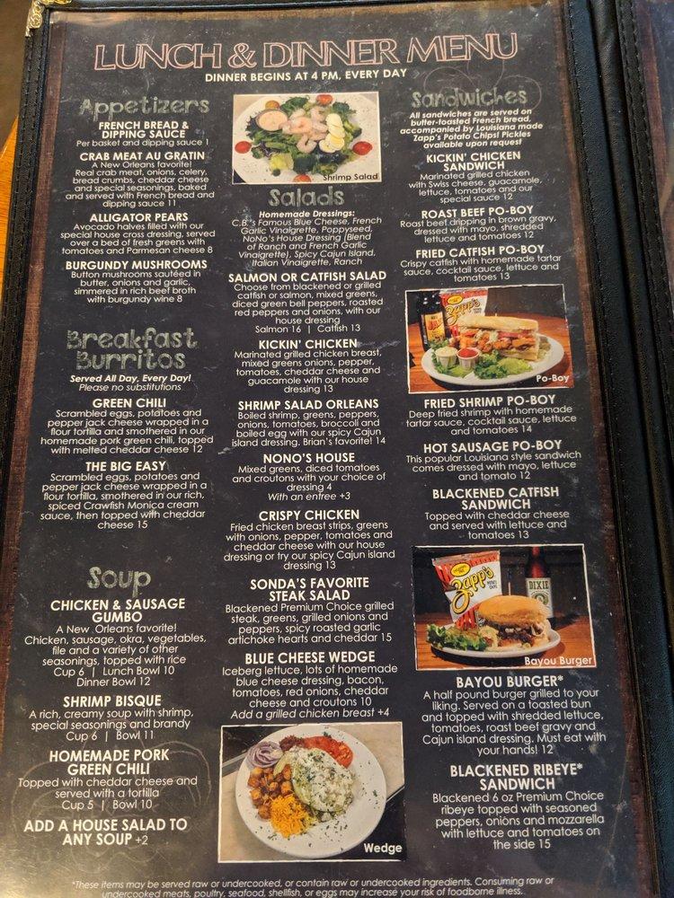 Menu at NoNo's Cafe, Littleton, W County Line Rd