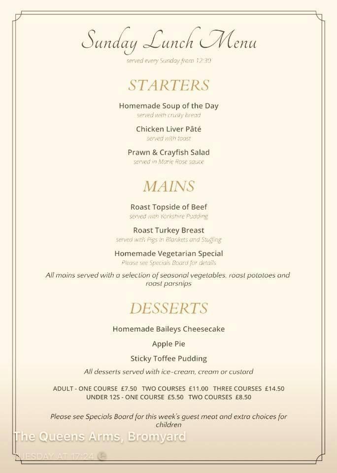 Menu at The Queens Arms pub & bar, Bromyard