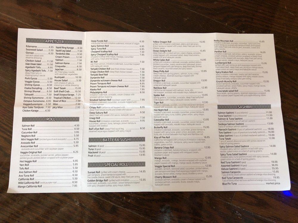 Menu at Sakura Sushi & Grill restaurant, Cochrane
