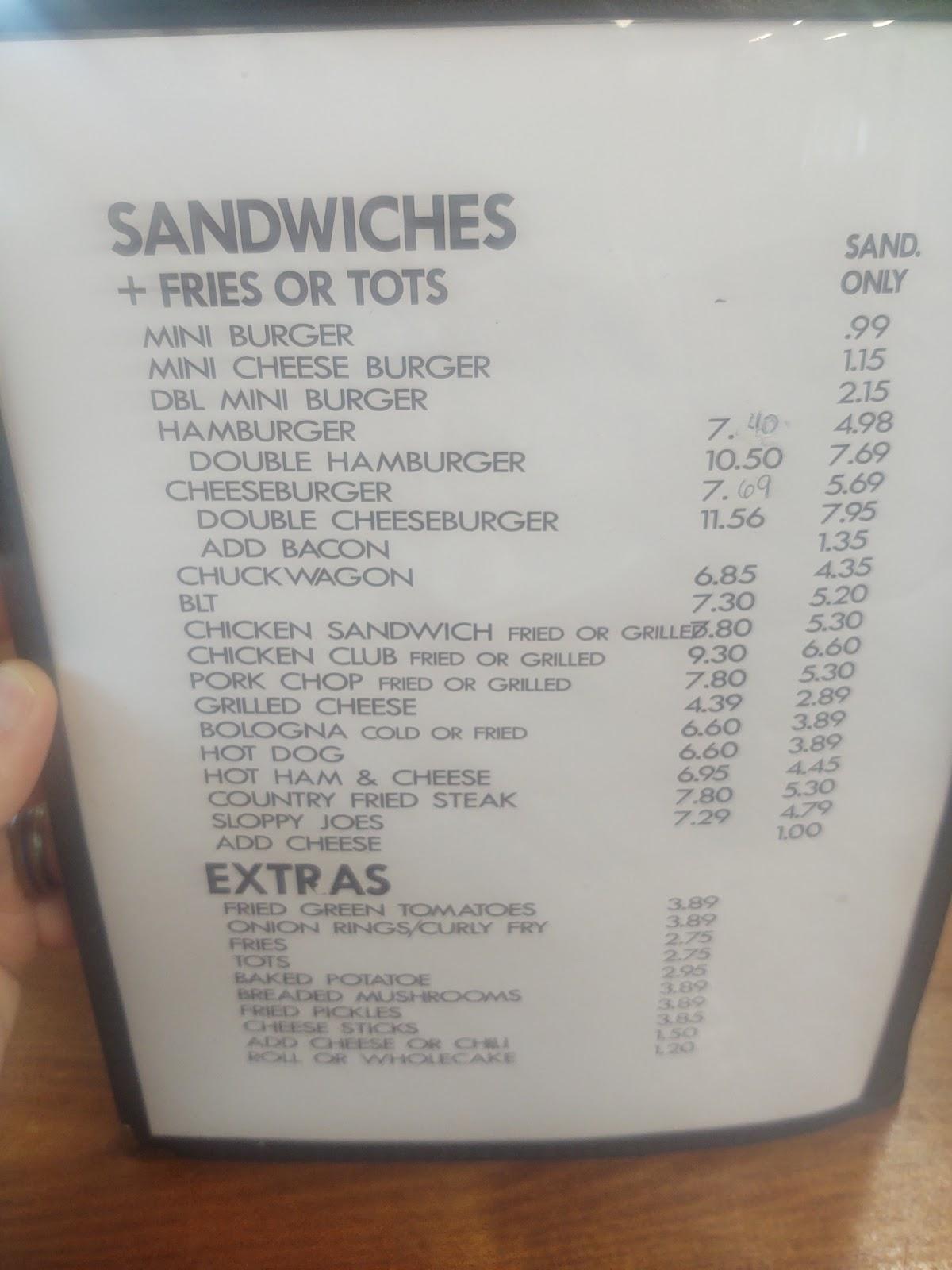 Menu at Sam's Restaurant, Scottsville