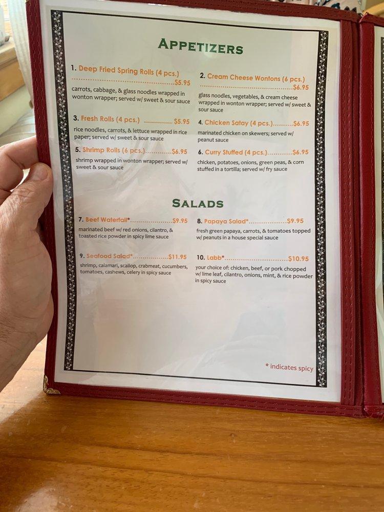 Menu at Thai Village restaurant, American Fork