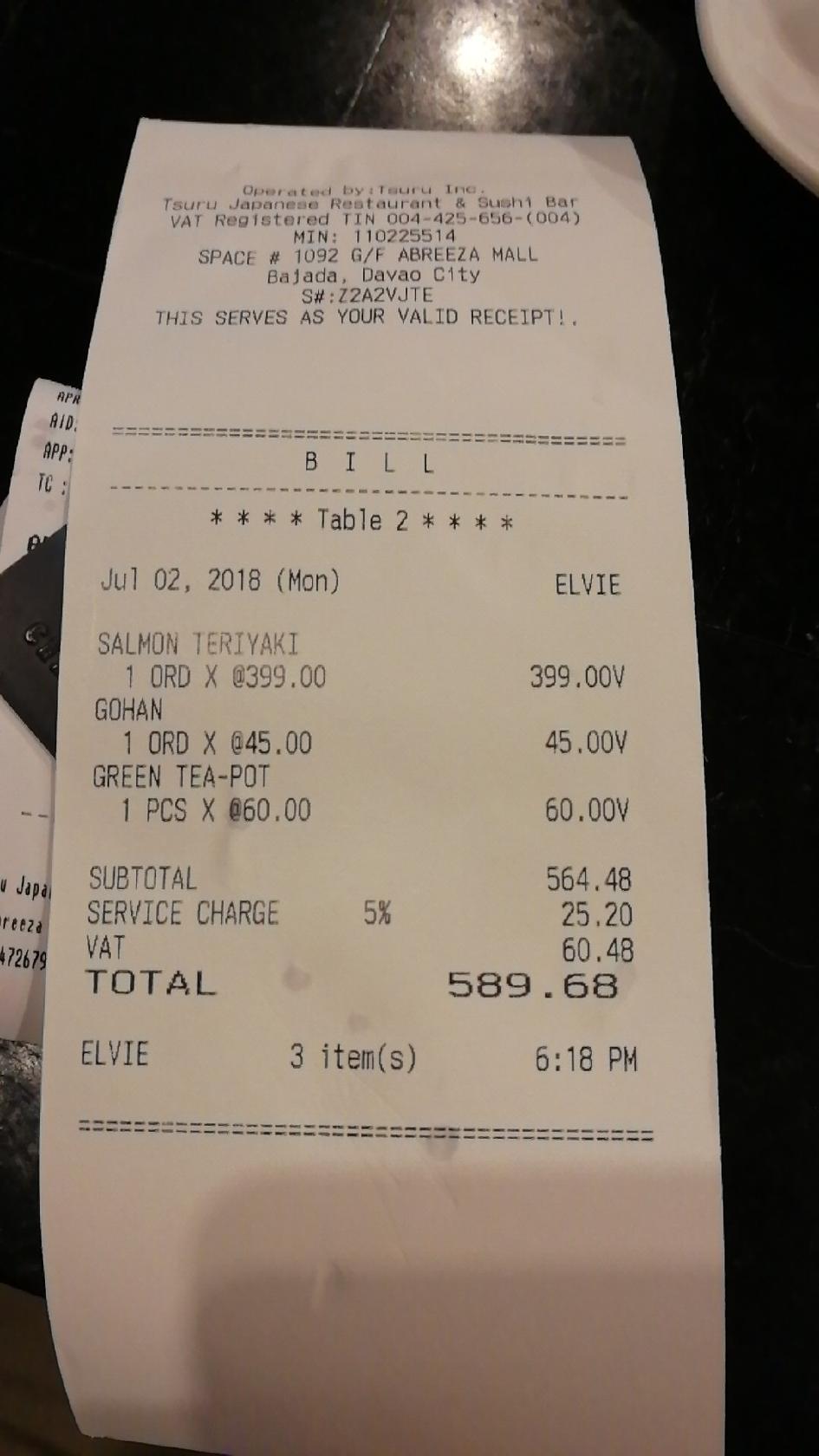 Menu at Tsuru restaurant, Davao City, 3JR6+CF5