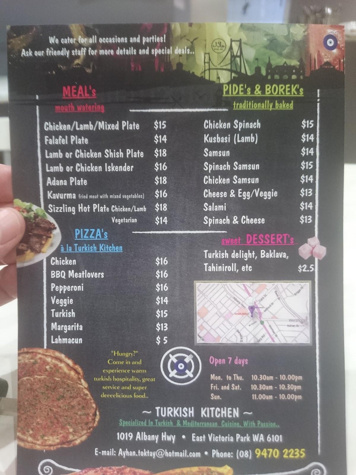Menu at Turkish Kitchen fast food, East Victoria Park