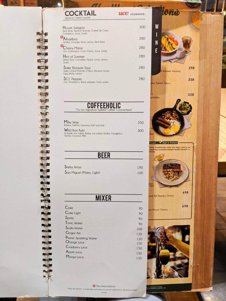Menu at UCC Clockwork cafe, Cebu City