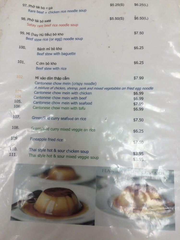 Menu at Bach Yen Vietnamese Cuisine restaurant, Toronto