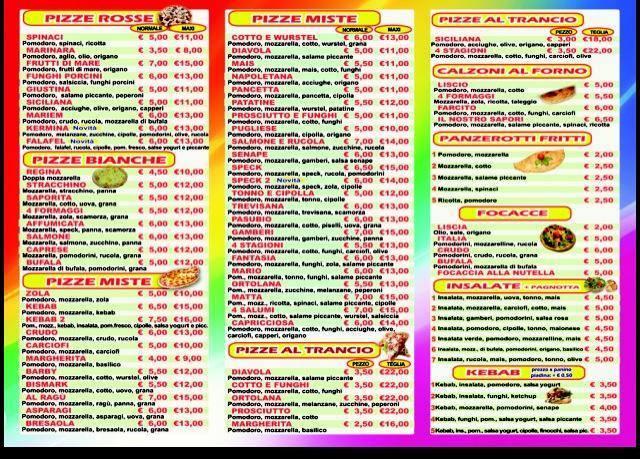 Menu at LE Petit Prince pizzeria, Milan