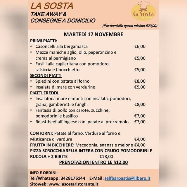 Menu at La Sosta restaurant, Palazzolo sull'Oglio