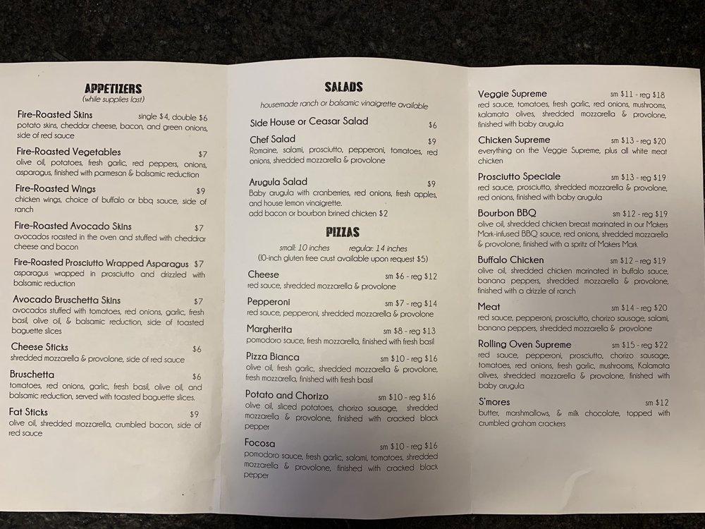 Menu at Rolling Oven Taproom restaurant, Versailles