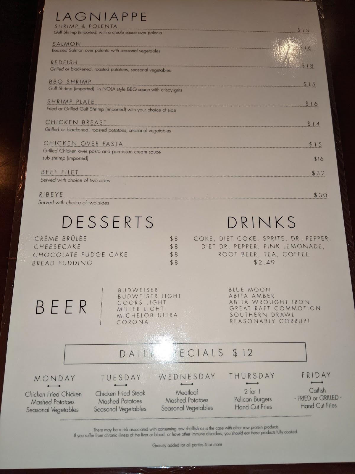 Menu at The Fat Pelican restaurant, Monroe