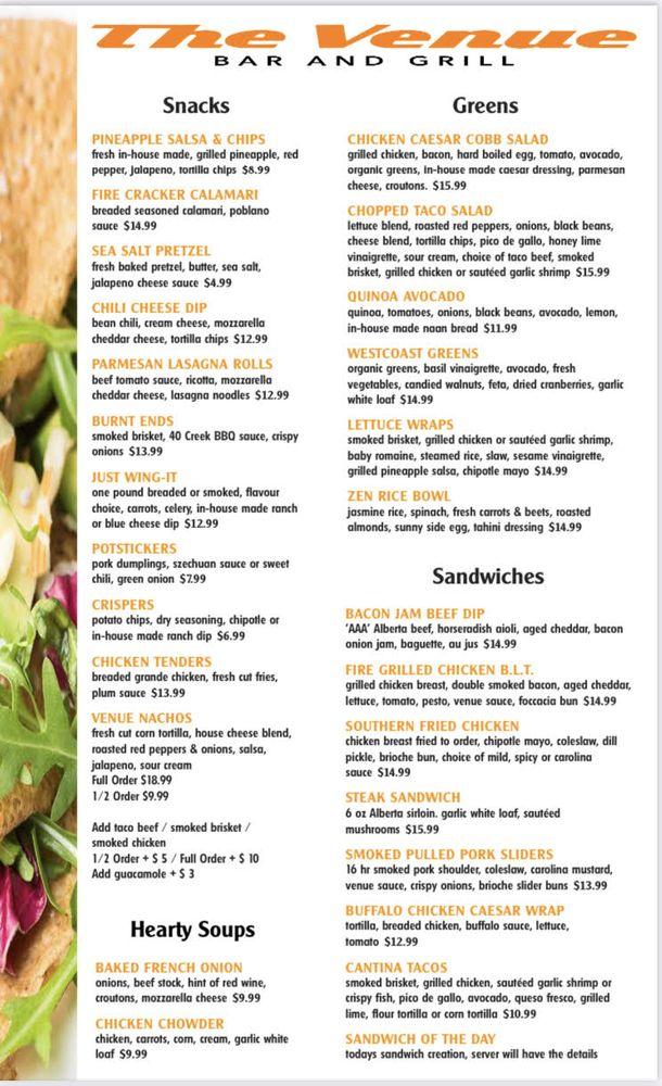 Menu at The Venue Bar & Grill, Cochrane