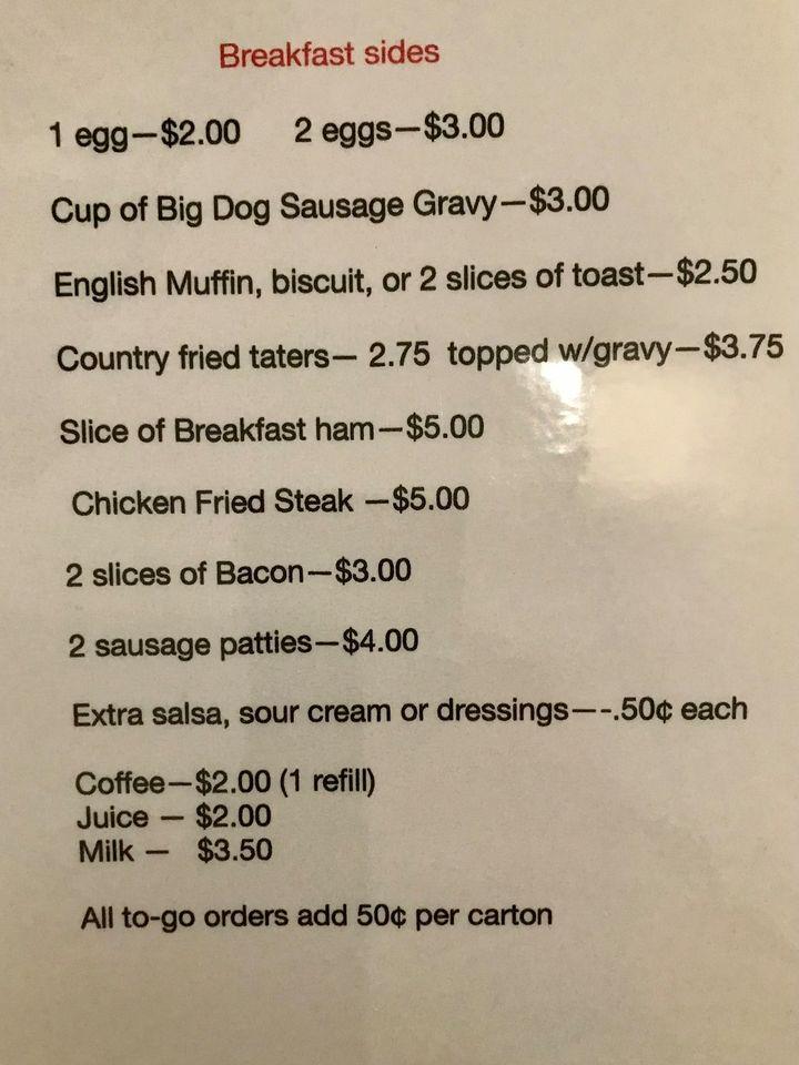 Menu at Big Dog Saloon pub & bar, Crooked River Ranch