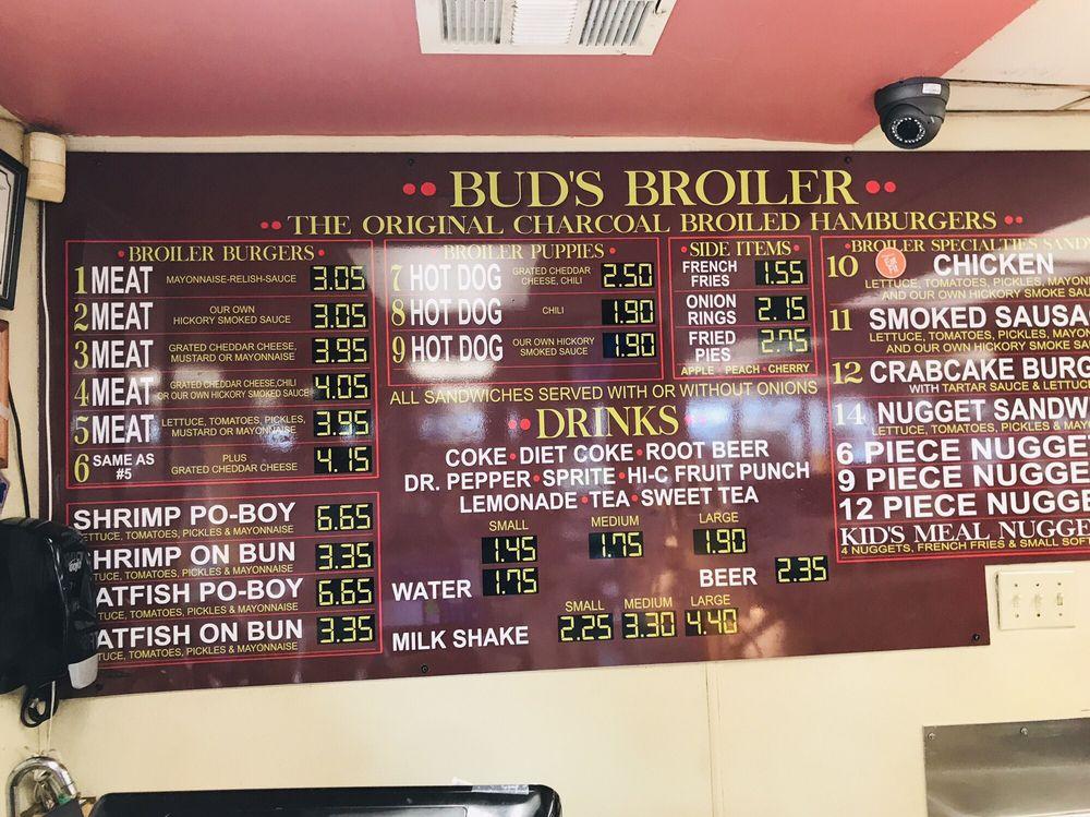Menu at Bud's Broiler restaurant, Kenner, Veterans Memorial Blvd