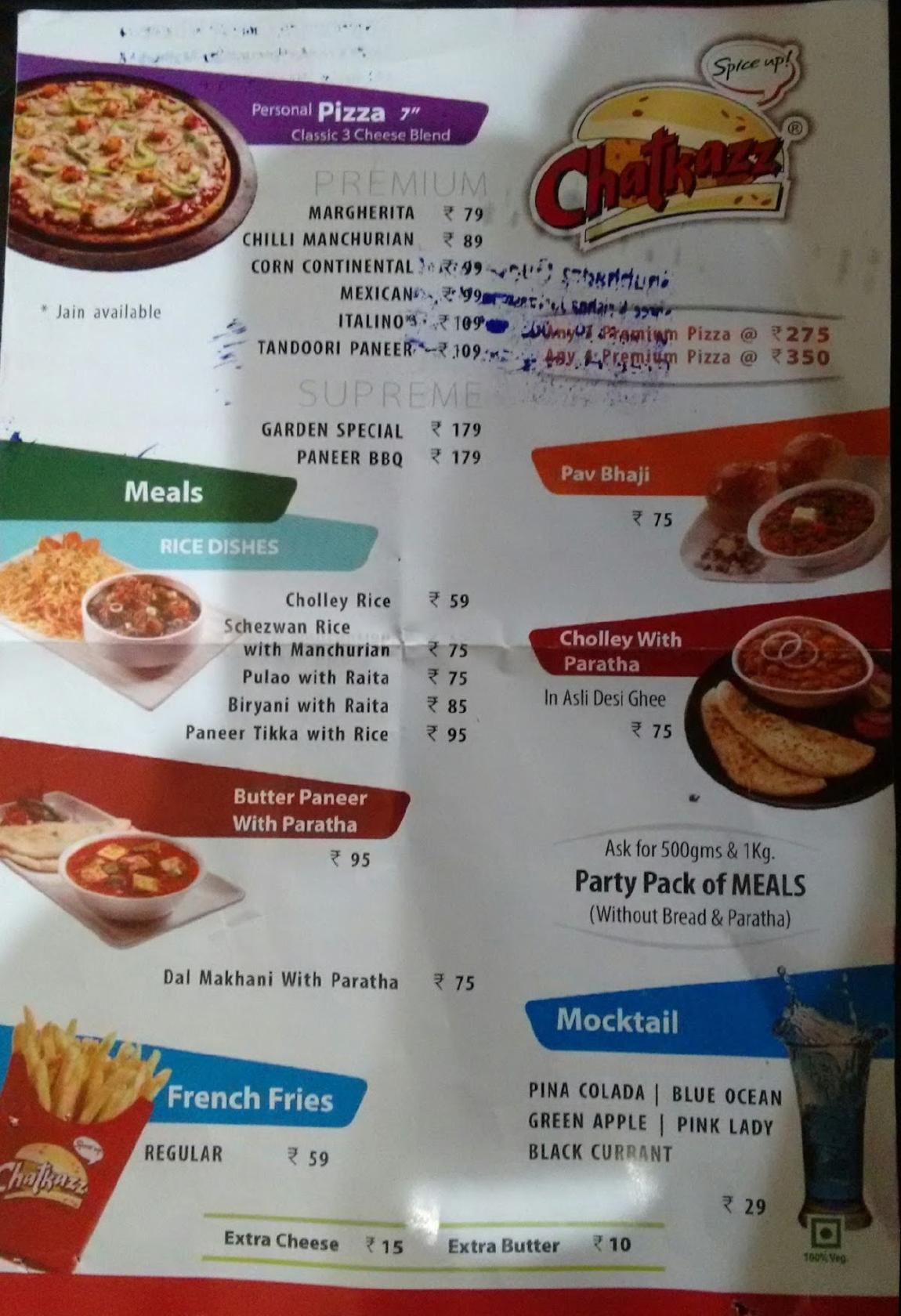 Menu at Chatkazz, Mathura