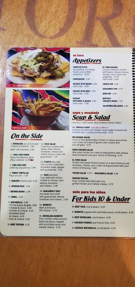 Menu at El Toro Mexican Restaurant, Gulf Shores, Gulf Shores Pkwy