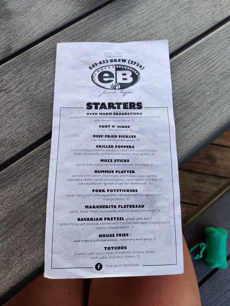 Menu at Embers Brewhouse pub & bar, Joseph