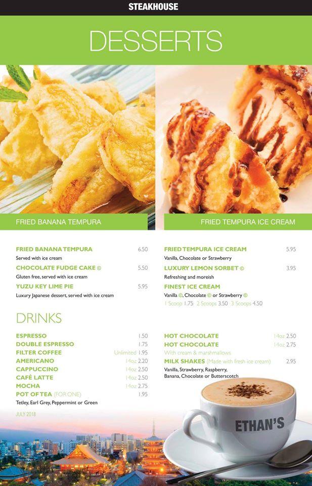 Menu at Ethan's steakhouse, Lincoln