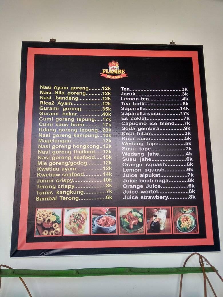 Menu at Flambe Hot & Spicy cafe, Yogyakarta