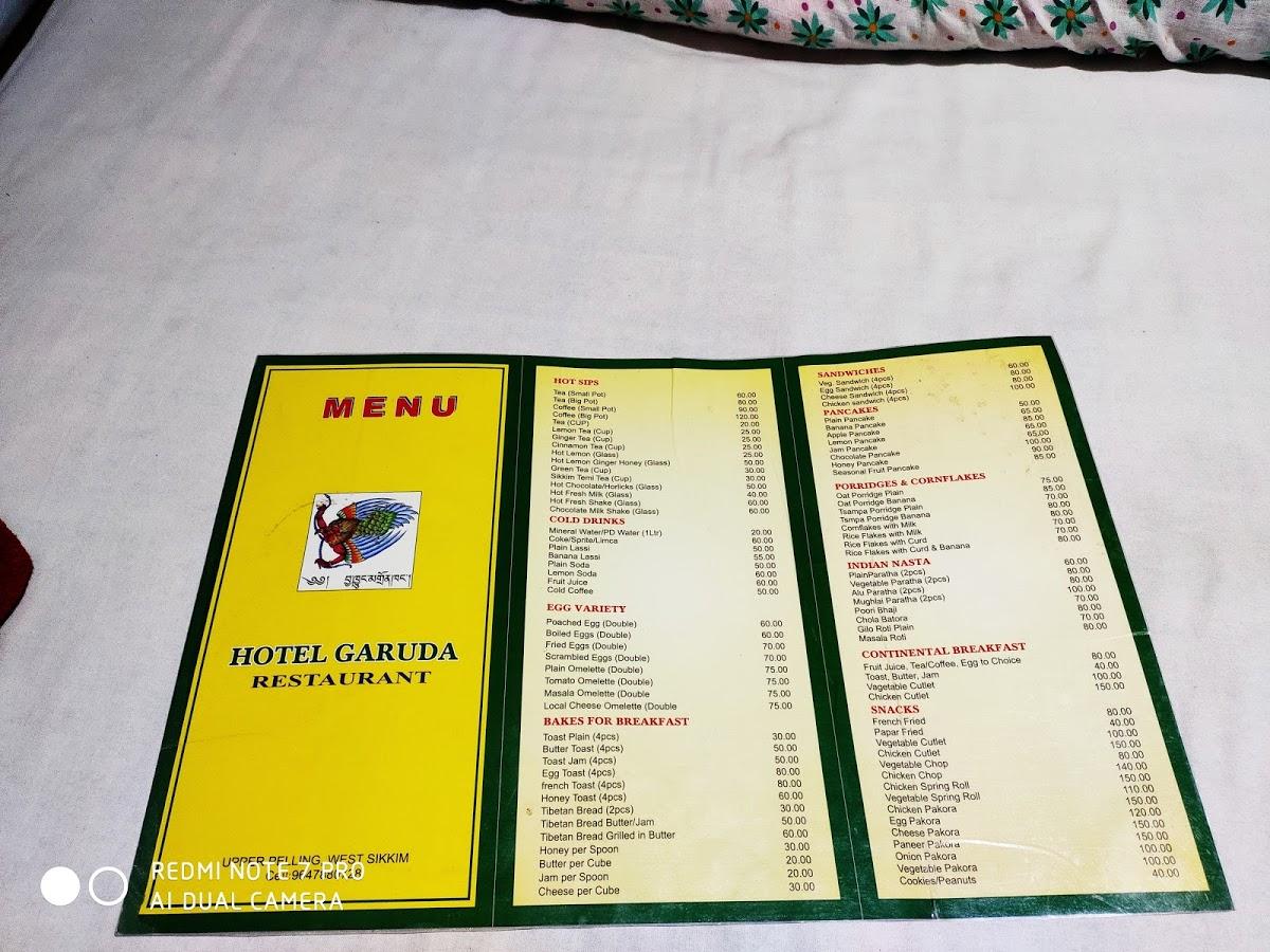 Menu at Garuda Lodge and Restaurant, Pelling