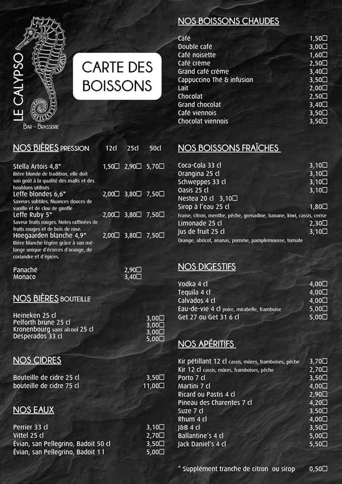 Menu au Le Calypso La Rochelle pub et bar, La Rochelle
