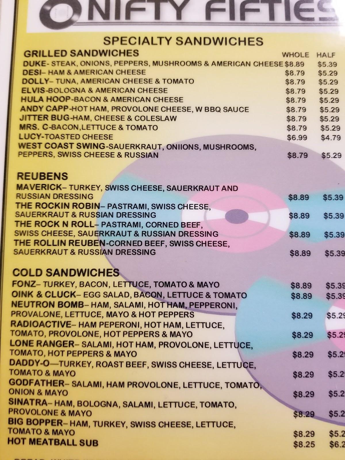 Menu at Nifty Fifties Sandwich Shop restaurant, Syracuse