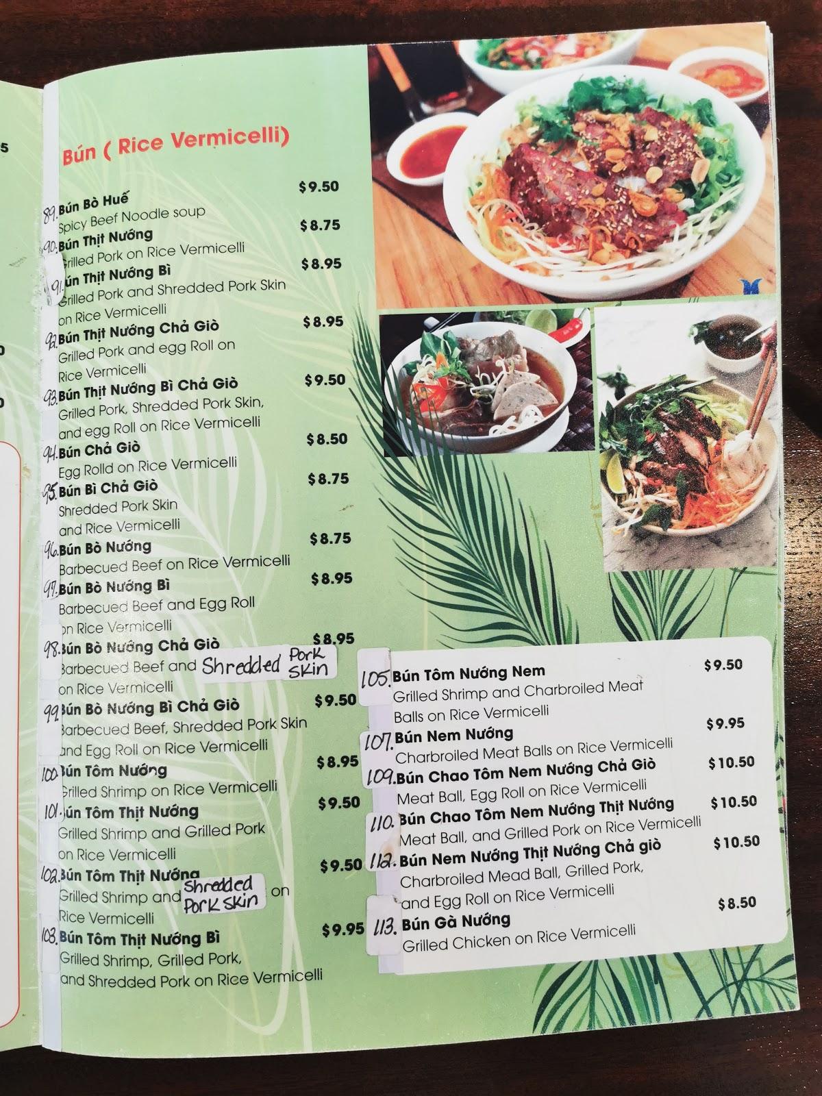 Menu at Phở Ly Ly restaurant, New Iberia