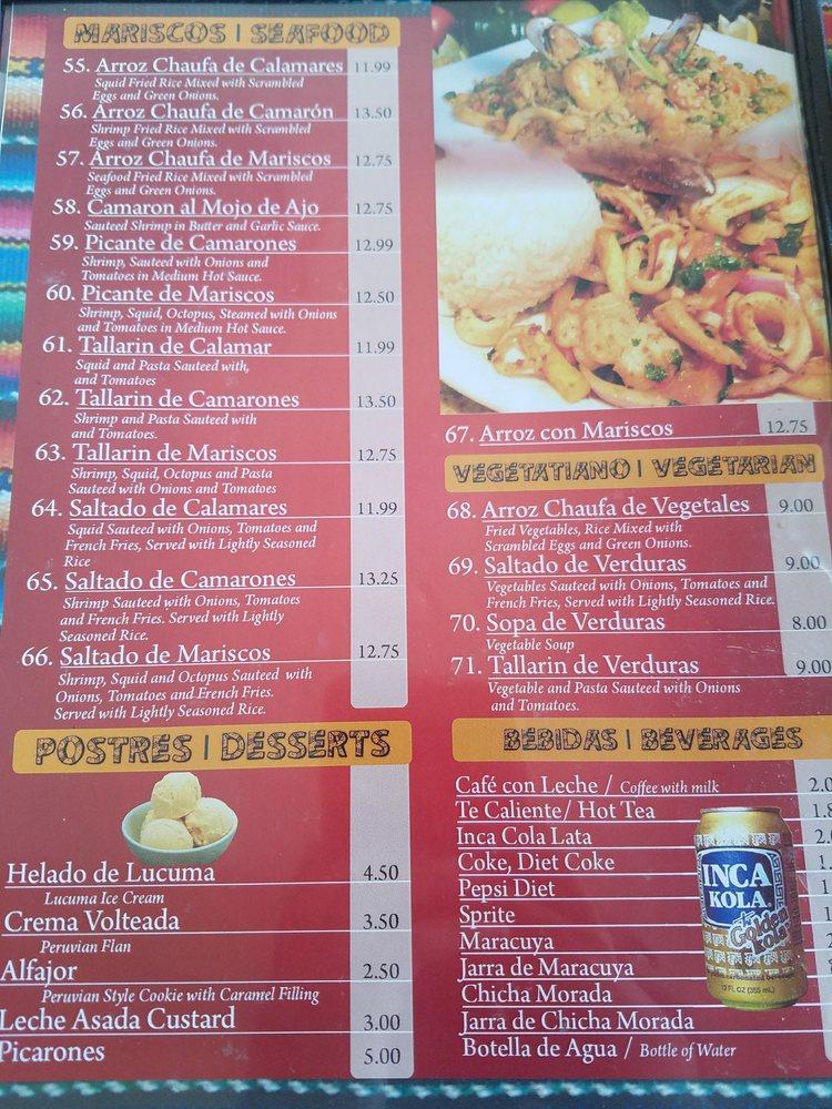 Carta del restaurante Los Andes, South Gate