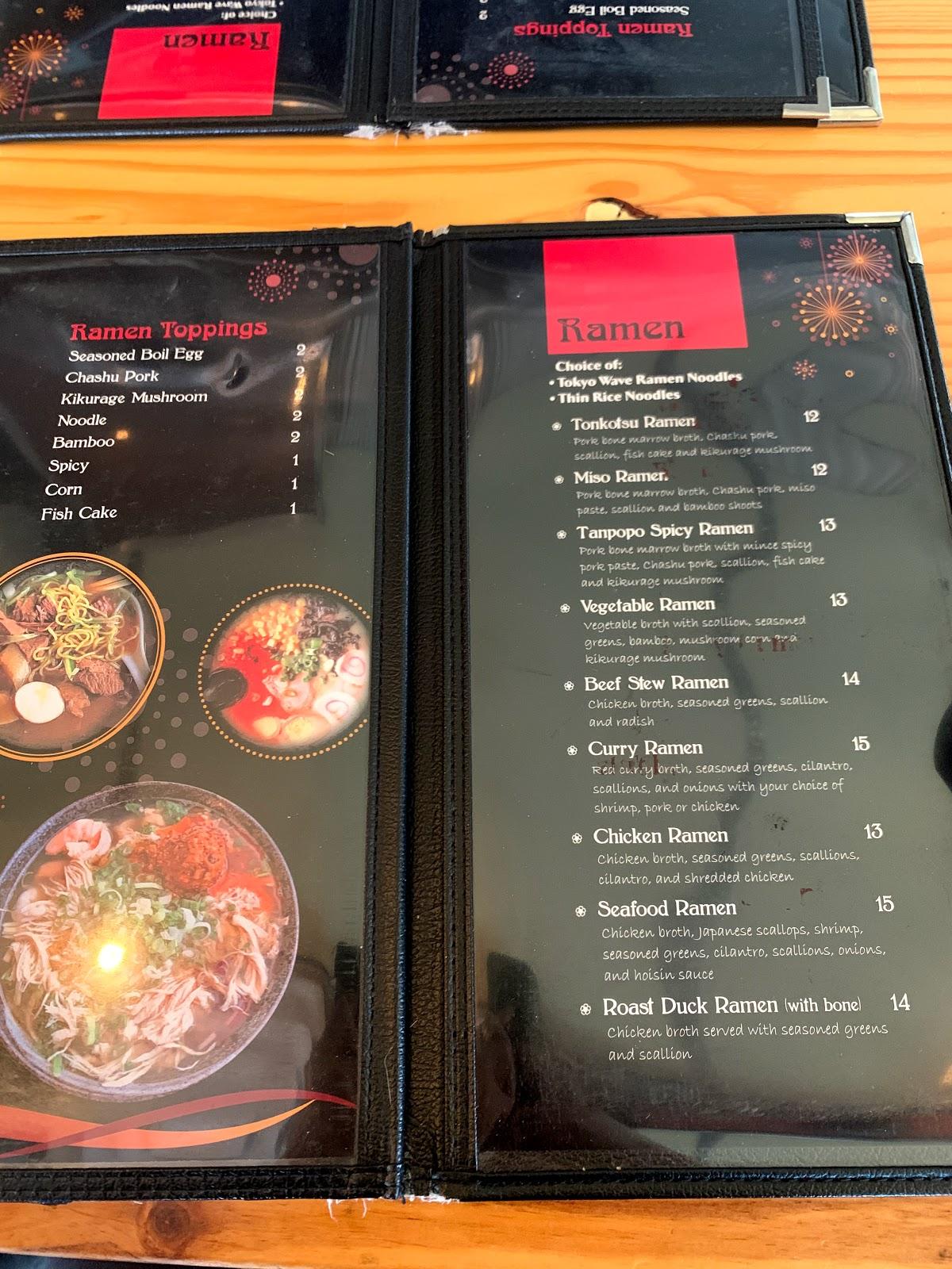 Menu at Tanpopo Ramen and Sake Bar, Albany