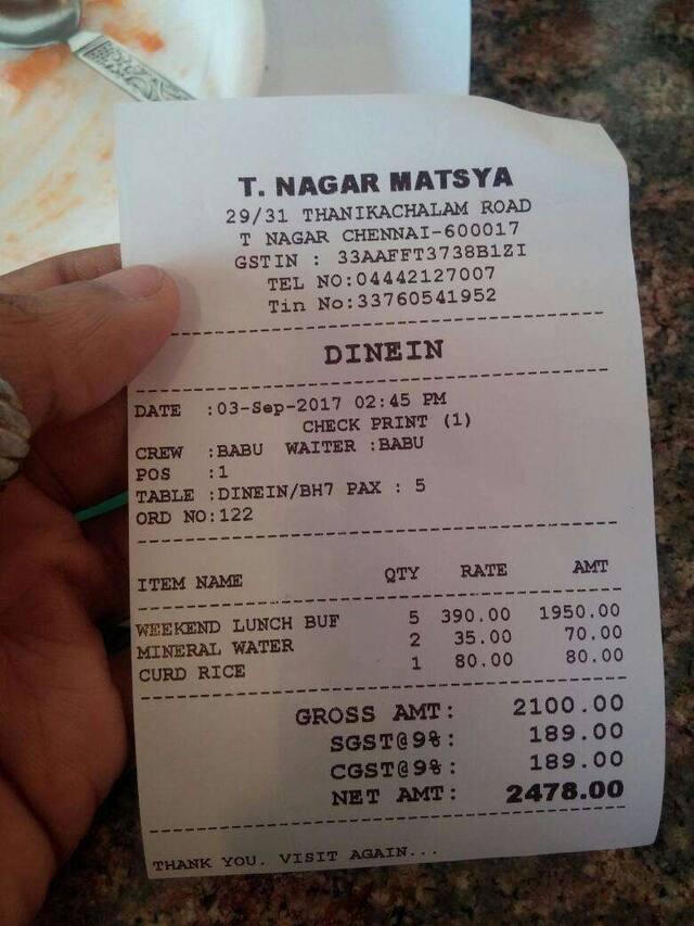 Menu at BR Mathsya, Chennai
