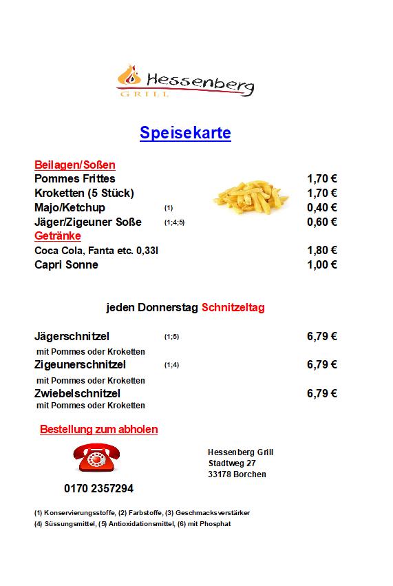 Menu at Hessenberg Grill pub & bar, Borchen