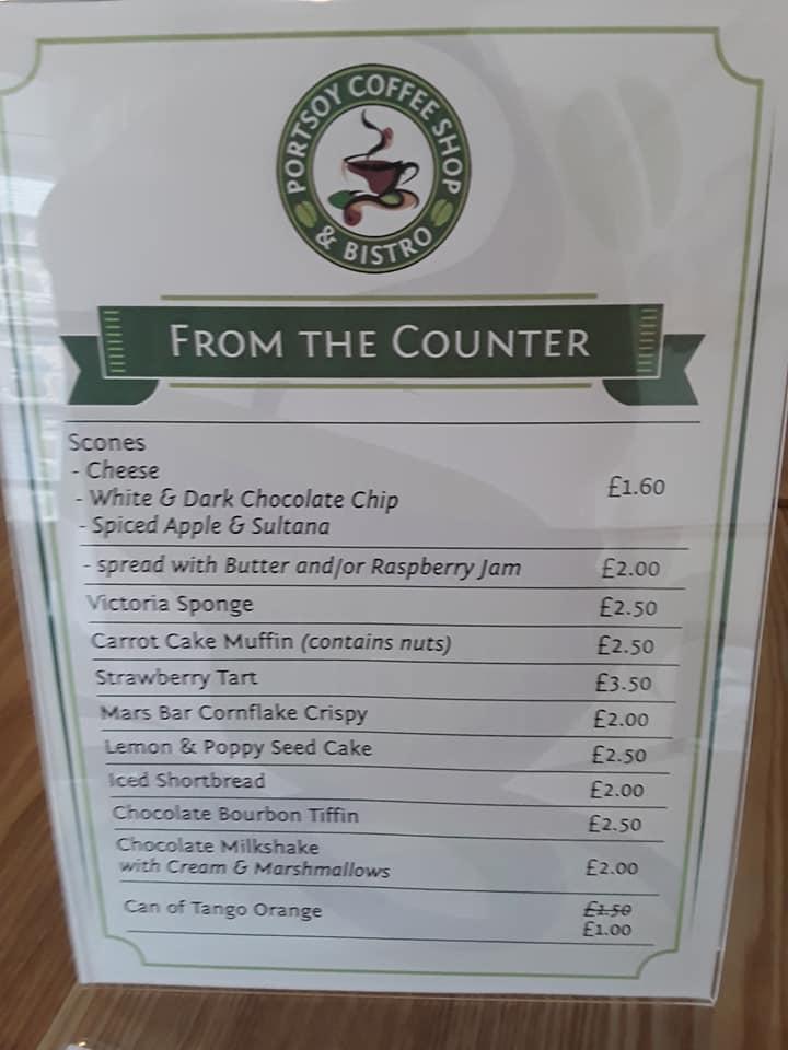 Menu at Portsoy Coffee Shop cafe, Portsoy