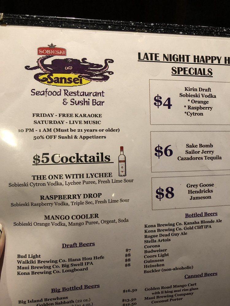 Menu at Sansei Seafood Restaurant & Sushi Bar, Honolulu