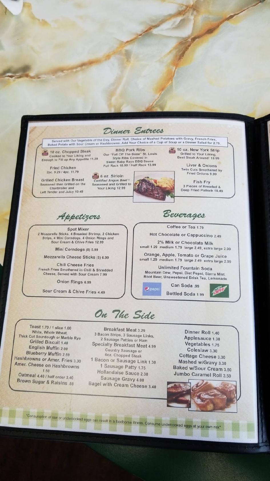 Menu at Spot Cafe, Staples
