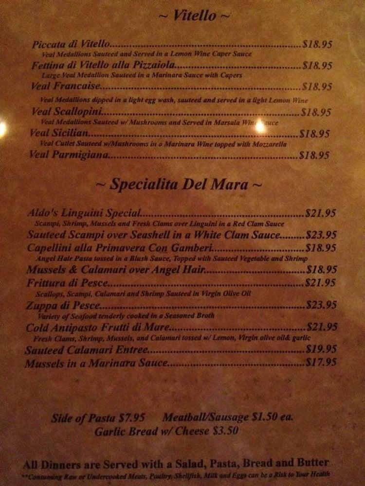 Menu at Aldo's Restaurant, Brooklyn, Memphis Ave