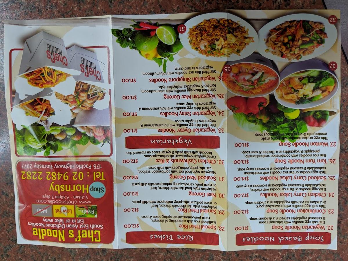 Menu at Chef's Noodle Hornsby restaurant, Hornsby, 175 Peats Ferry Rd
