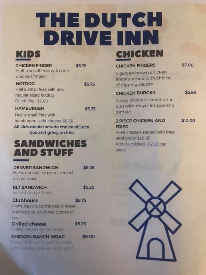 Menu at Dutch Drive Inn restaurant, The Pas