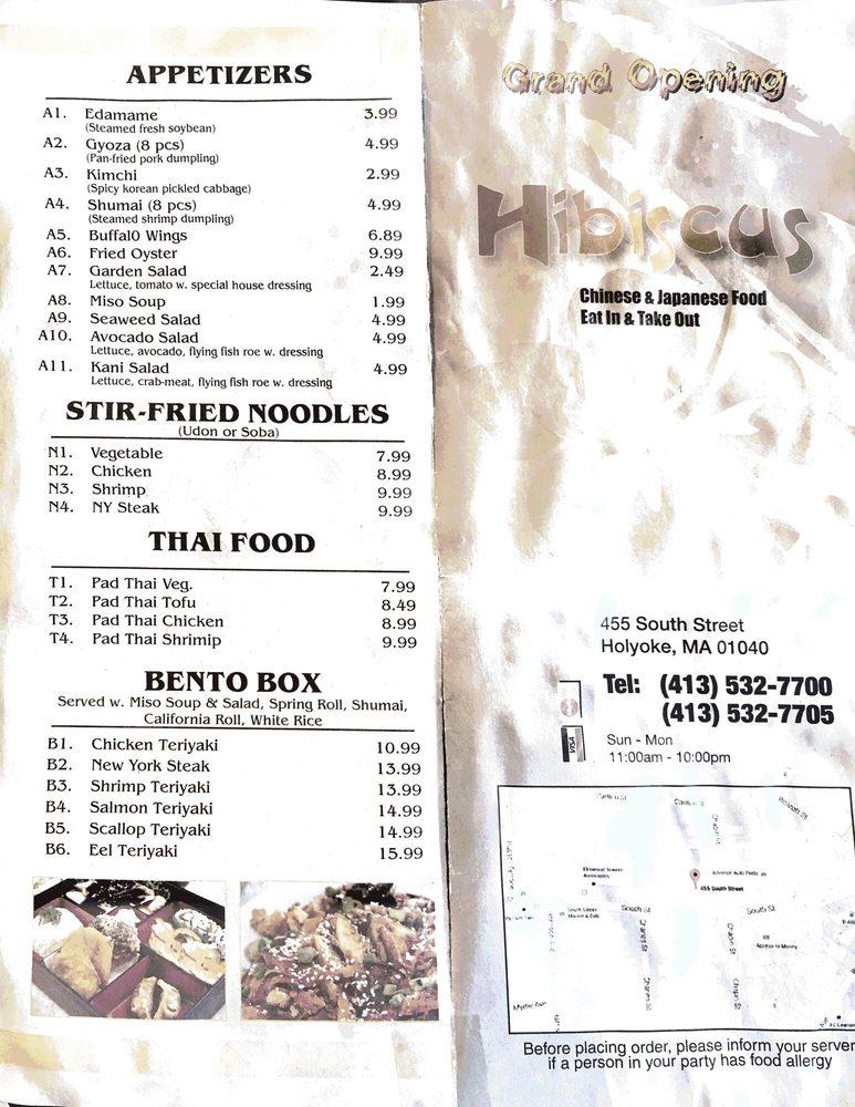 Menu at Hibiscus restaurant, Holyoke