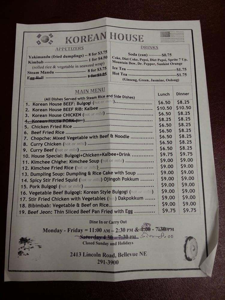 Menu at Korean House Restaurant, Bellevue