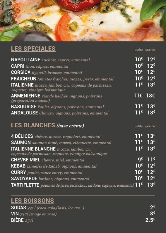 Menu at Pizza Salerno pizzeria, Venelles