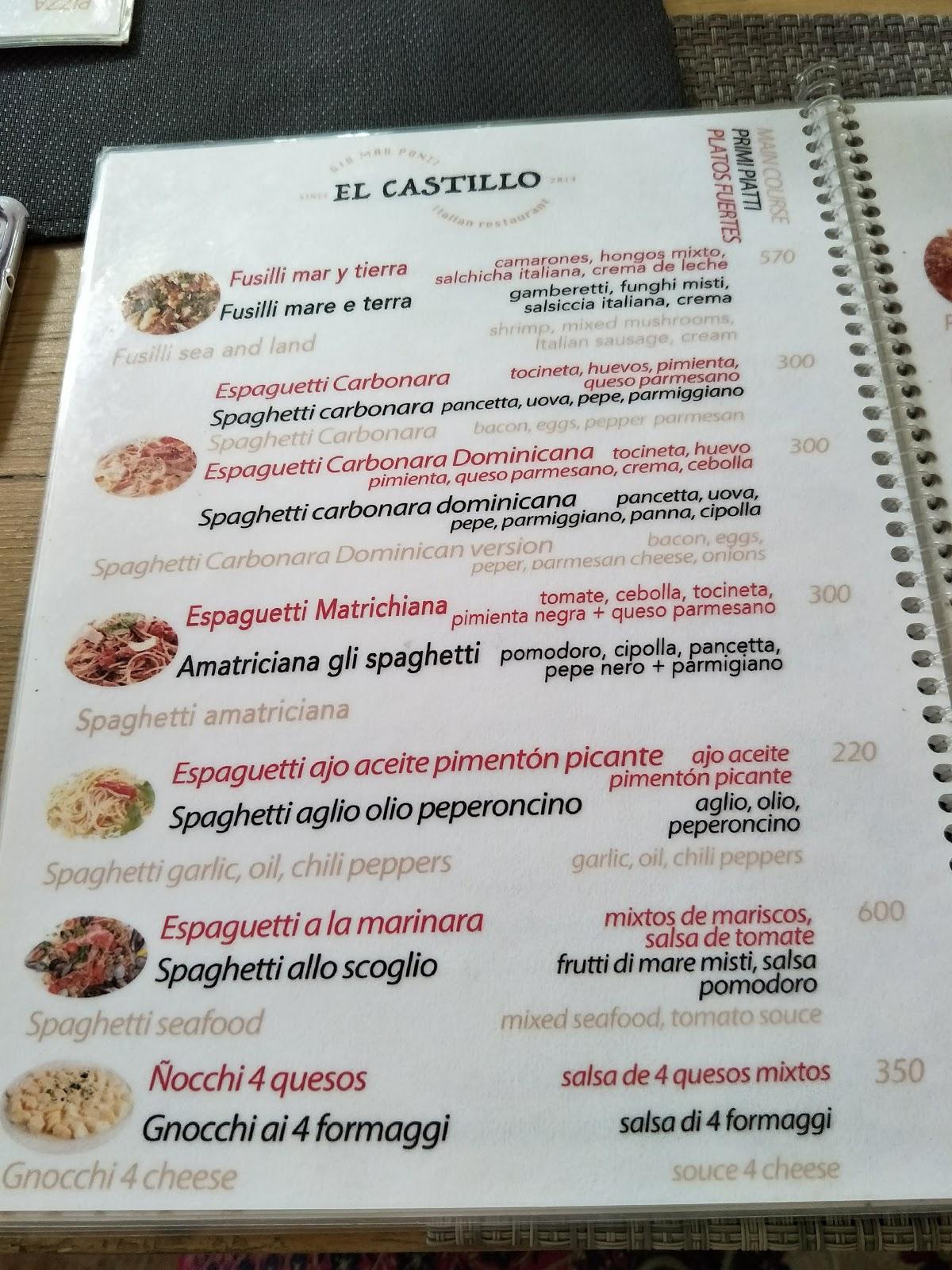 Menu at Restaurante Pizzeria El Castillo, La Romana