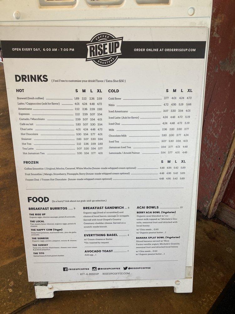 Menu at Rise Up Coffee cafe, Cambridge, Ocean Gateway #3405