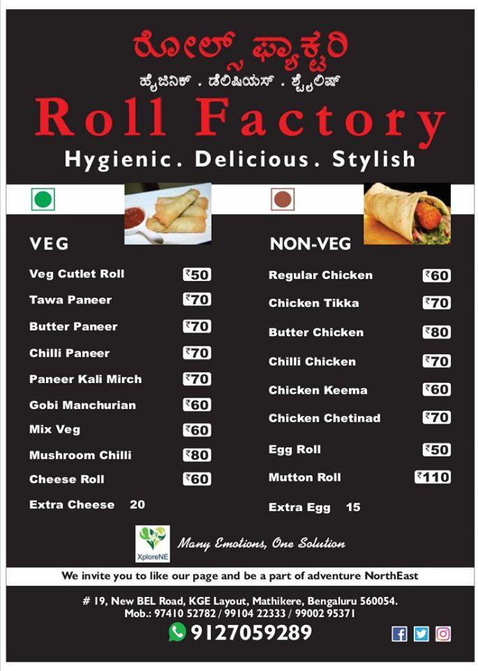 Menu at Roll Factory, Bengaluru, 2HJC+H32