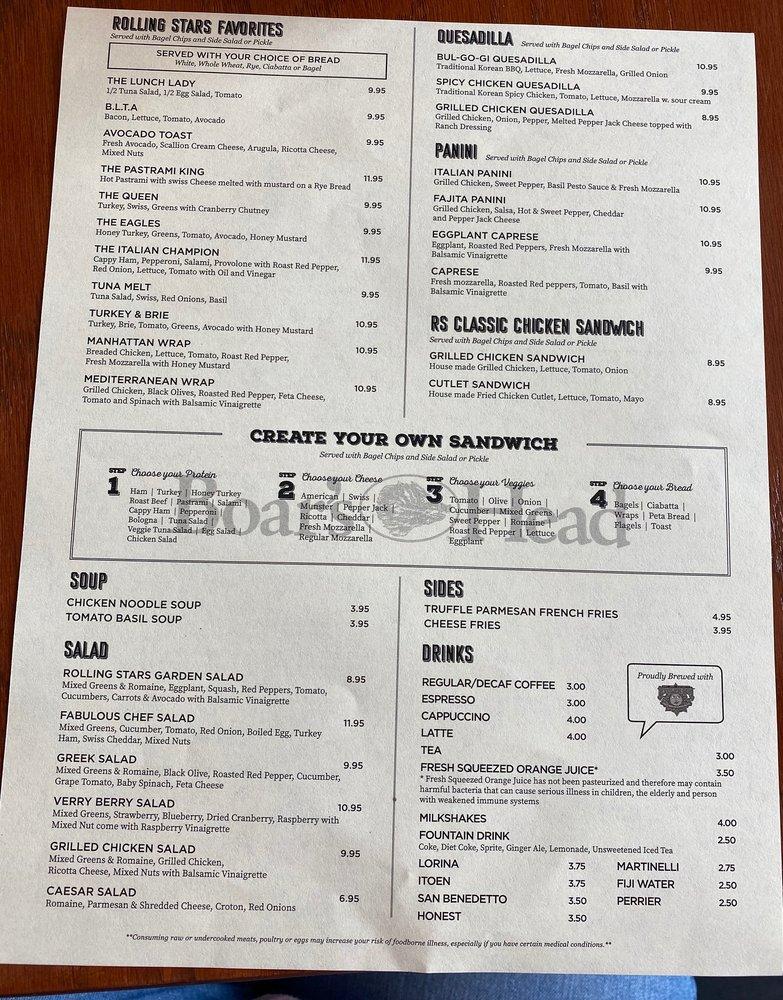Carta del restaurante Rolling Stars, West Chester