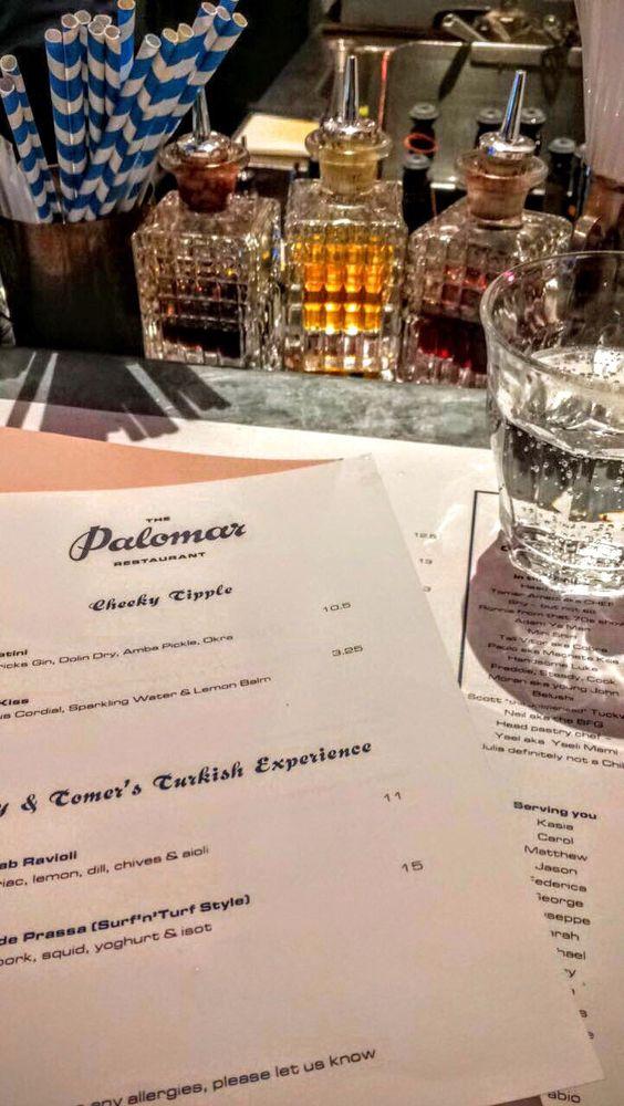 Menu at The Palomar restaurant, London