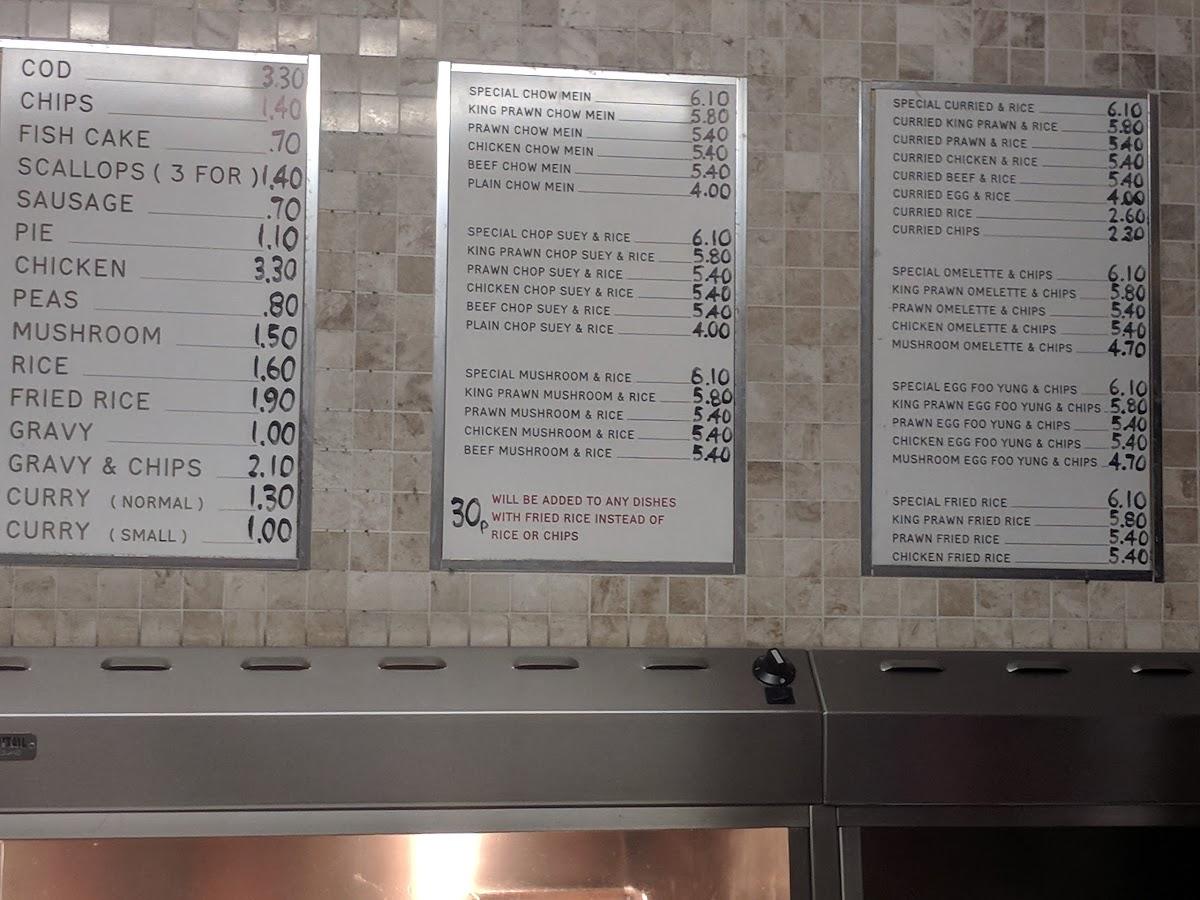 Menu at Y K Chow restaurant, Middlesbrough