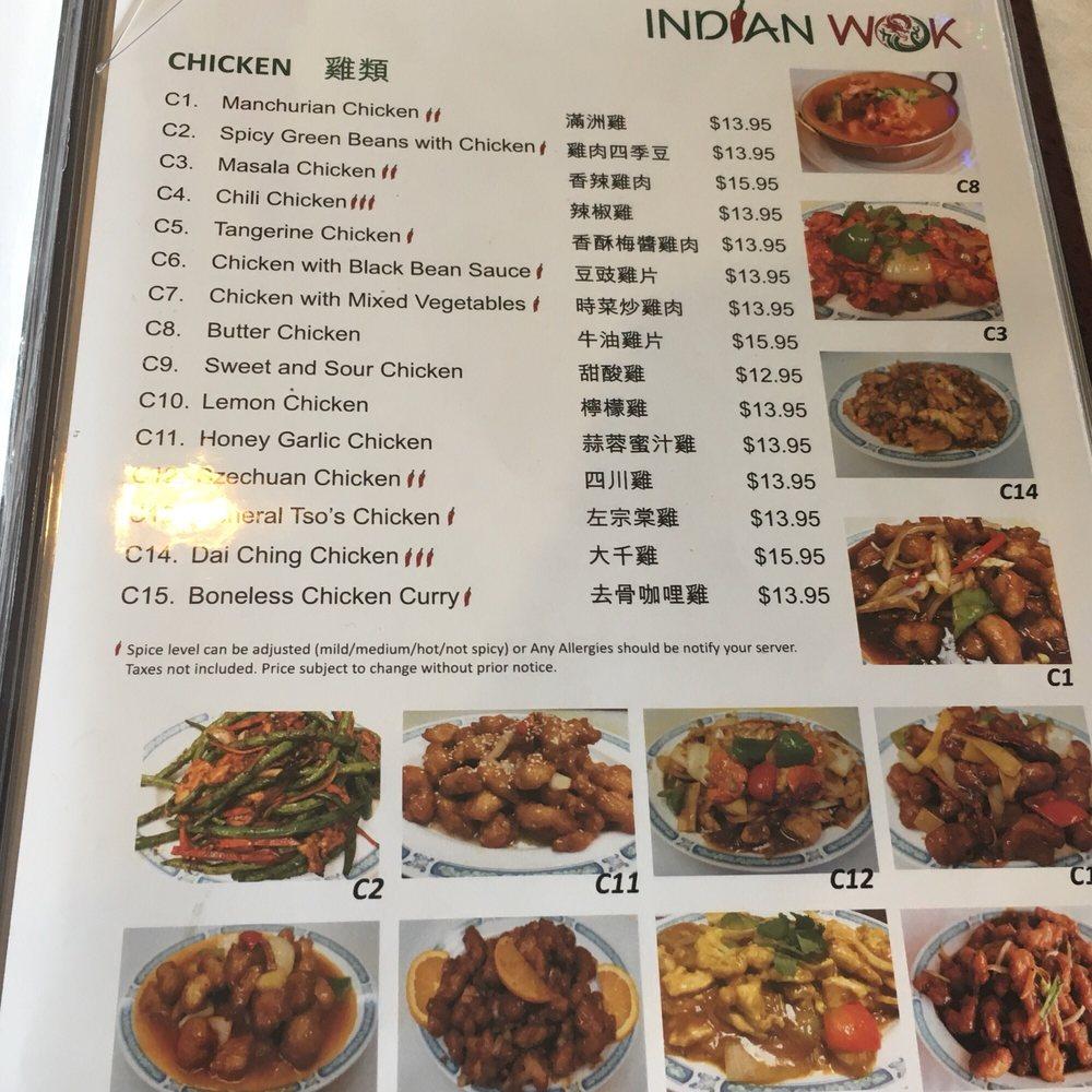 Menu at Indian Wok restaurant, Burnaby