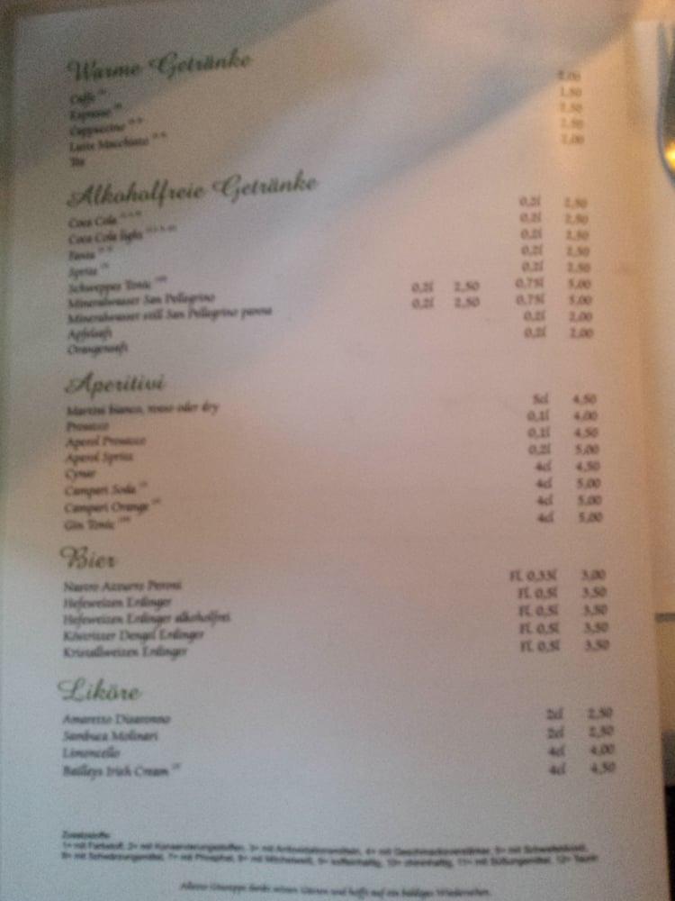 Menu at Poveracci restaurant, Berlin