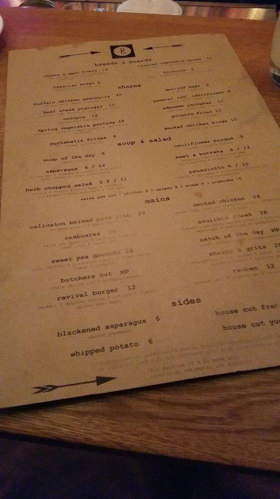 Menu at Revival Social Club, York, 19 N George St