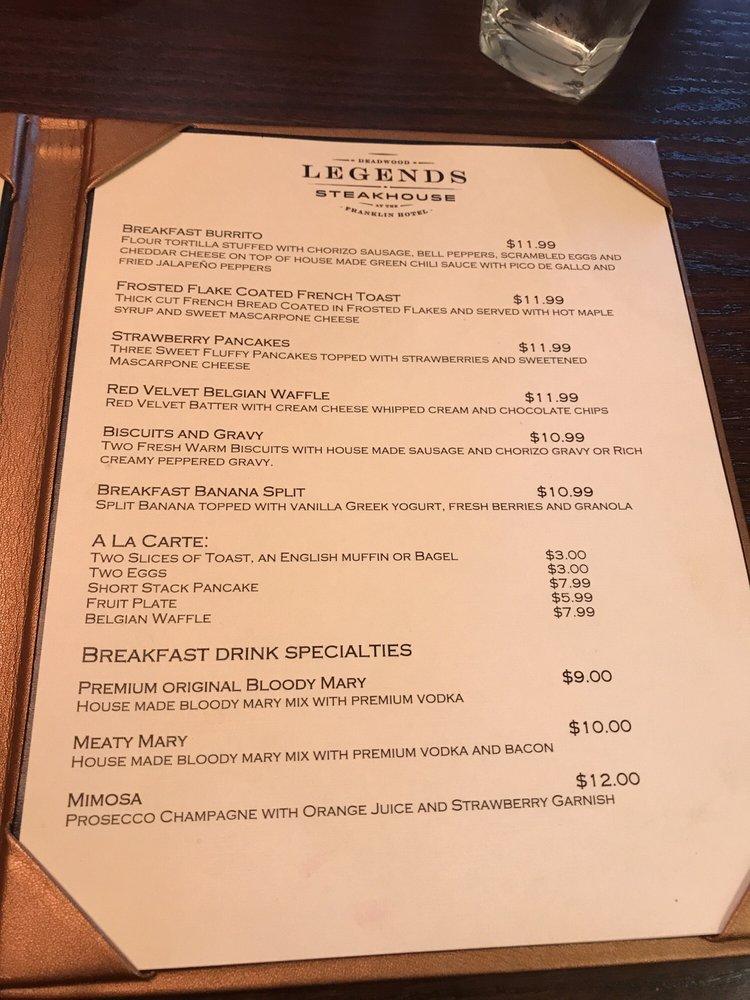 Menu at Silverado Franklin Historic Hotel & Gaming Complex, Legends ...